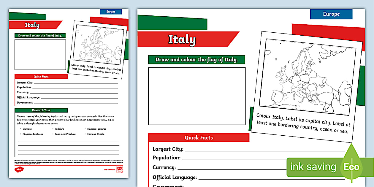 Italy KS2 Research Activity - Around the World - Twinkl