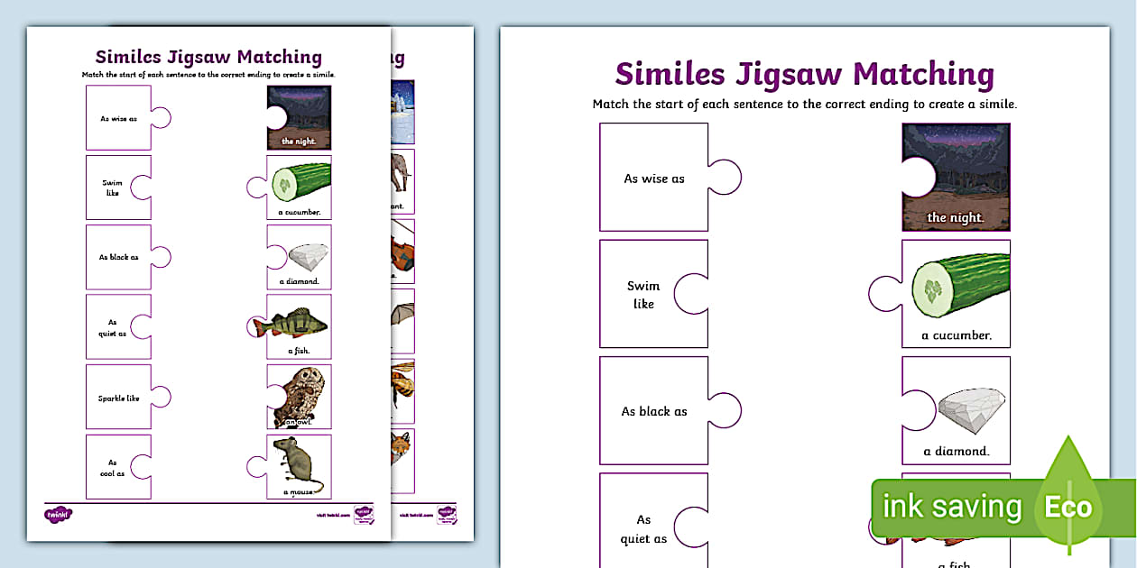 Similes Jigsaw Matching Activity (Teacher-Made) - Twinkl