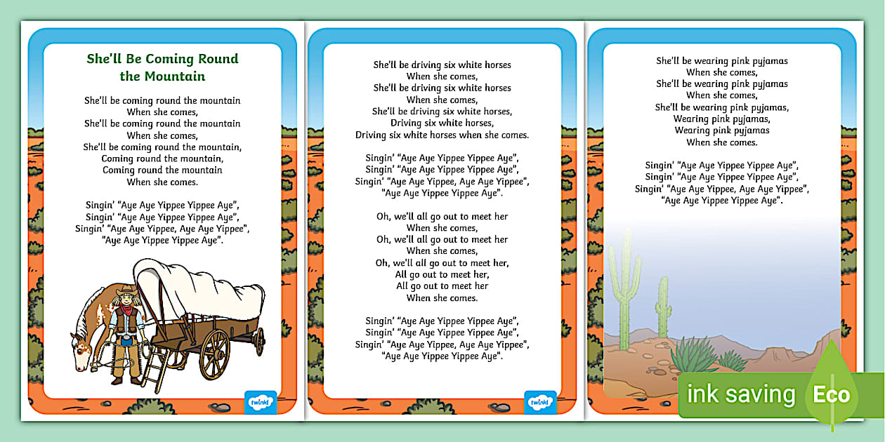 She'll Be coming round the Mountain Song Activity Sheet
