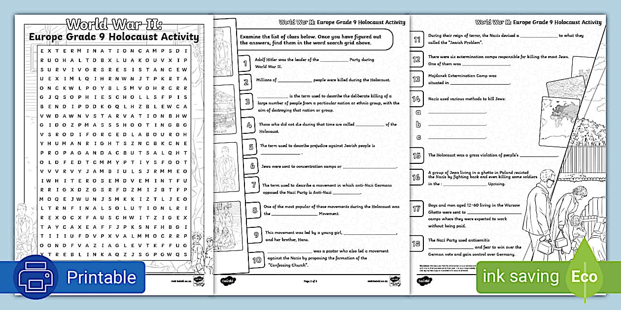 World War II: Europe - Grade 9 Holocaust Activity Sheet