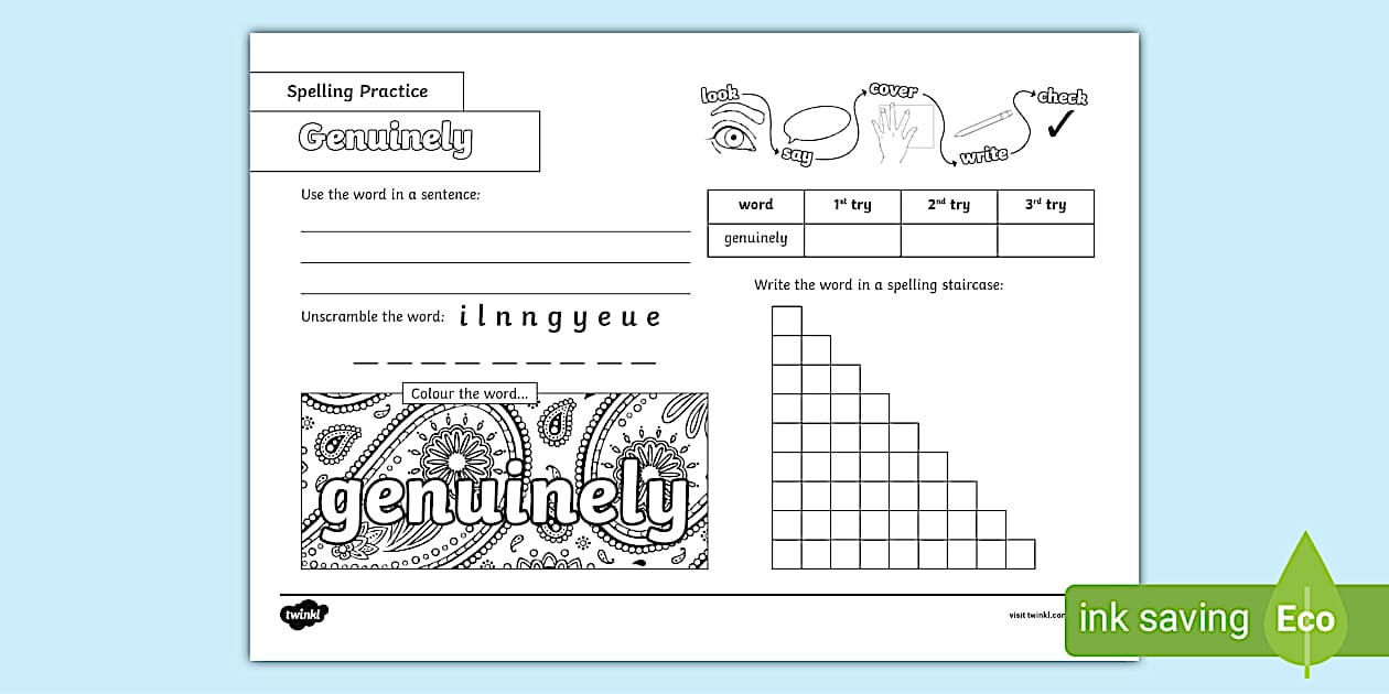 Genuinely Spelling Practice Worksheet