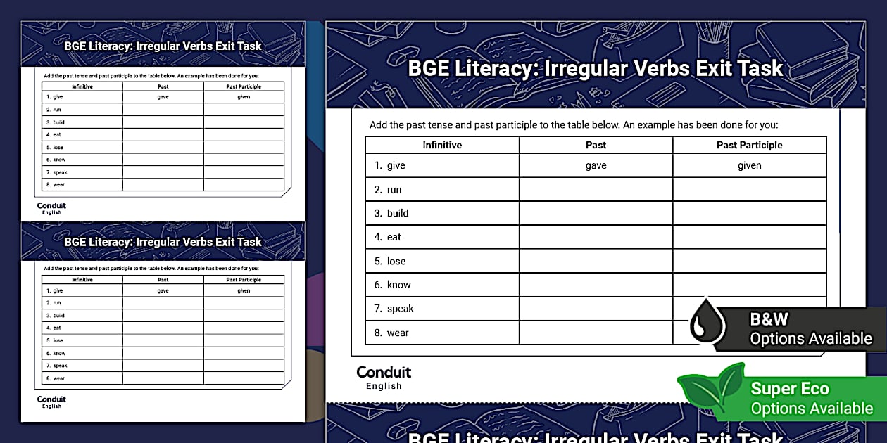 BGE Literacy: Irregular Verbs Exit Task (teacher made)