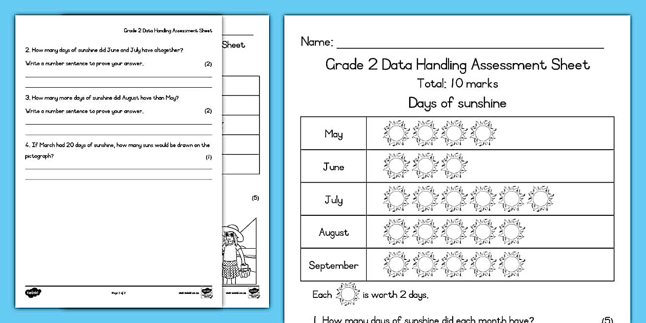 Grade 2: Data Handling Assessment Sheet (teacher made)