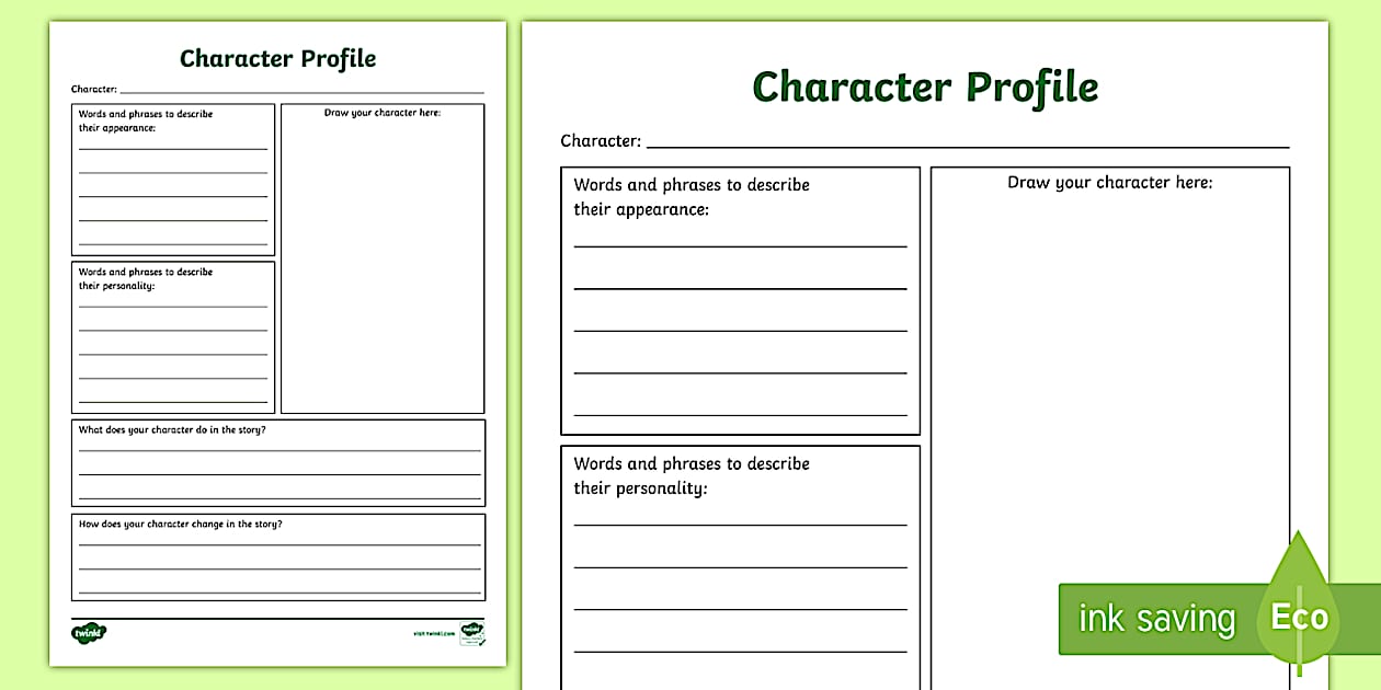 Editable Character Profile Worksheet to Support Teaching of The Tin Forest