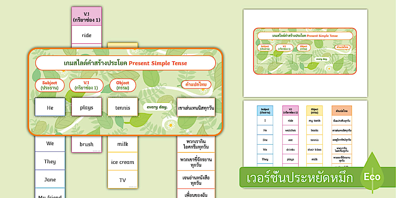 English Sentence Sliders - Present Simple Tense - Twinkl