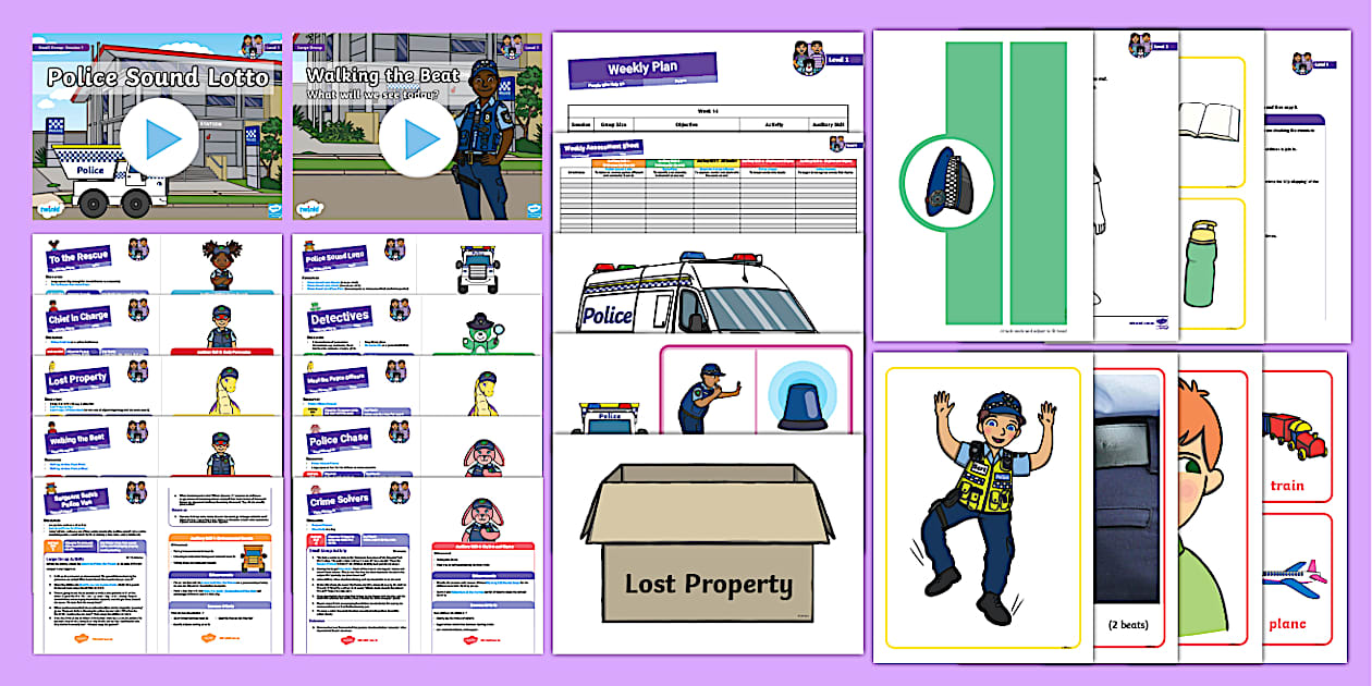 Phonics Level 1 Week 14 - Police Weekly Lesson Pack - Twinkl