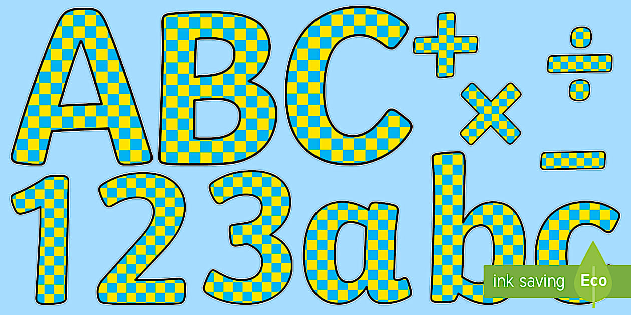 👉 Yellow and Blue Checked Display Lettering - Twinkl