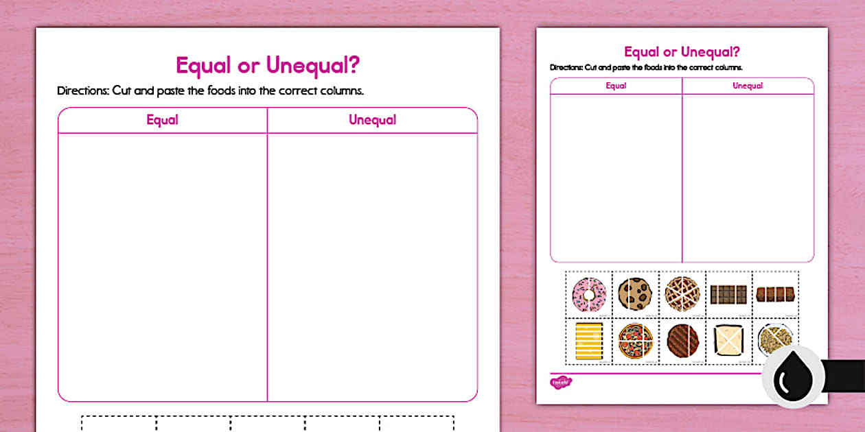 Sorting Equal and Unequal Parts of a Whole Activity - Twinkl
