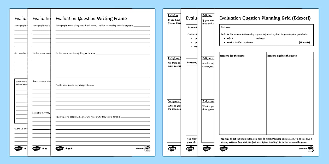 EdExcel RS GCSE Evaluation Question Writing Frames Pack