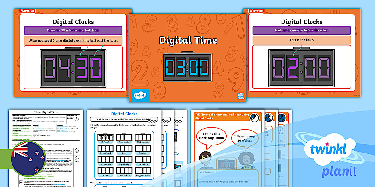 Level 2 Time: Tell Time to the Hour and Half Hour Using Digital Clocks ...
