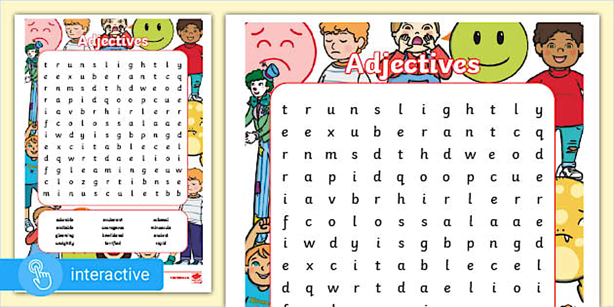 Interactive Adjectives Word Search (Teacher-Made) - Twinkl