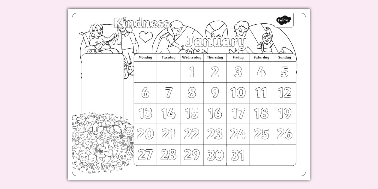 January Kindness Colouring Calendar Activity (teacher made)