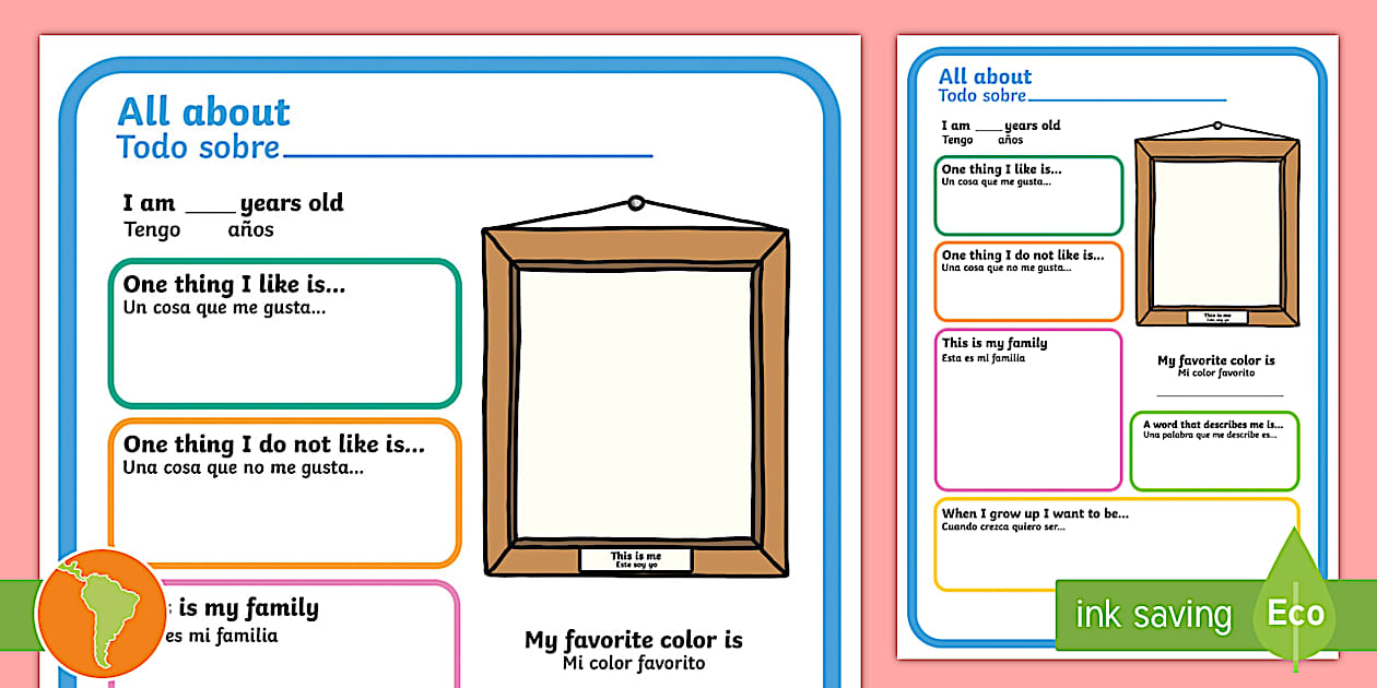 All About Me Poster English/Spanish- Guía de trabajo