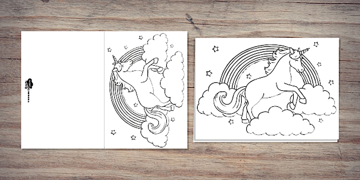 Unicorn and Rainbow Colouring Card | Twinkl Party - Twinkl