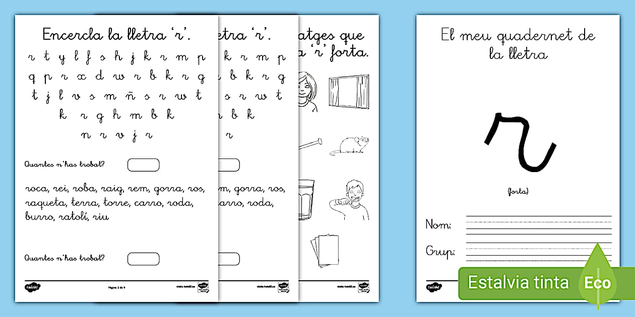 Quadernet de lectoescriptura: La lletra R forta - Català