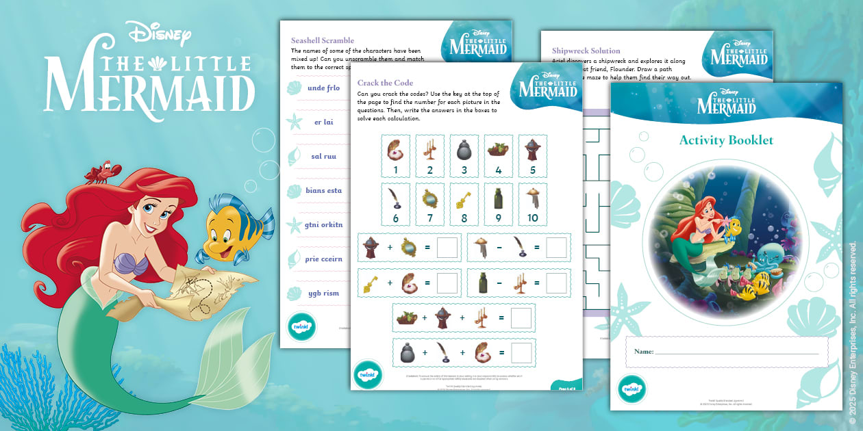 The Little Mermaid Activity Sheets Booklet for Ages 5-7