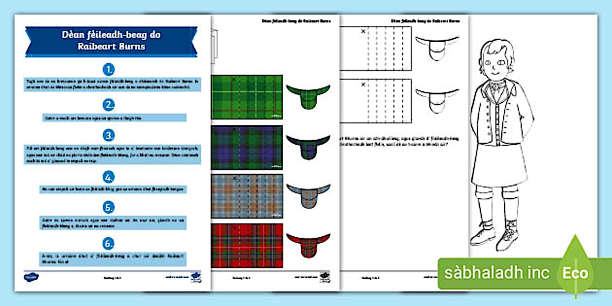 Duilleag-gnìomh Dèan Fèileadh-beag do Raibeart Burns