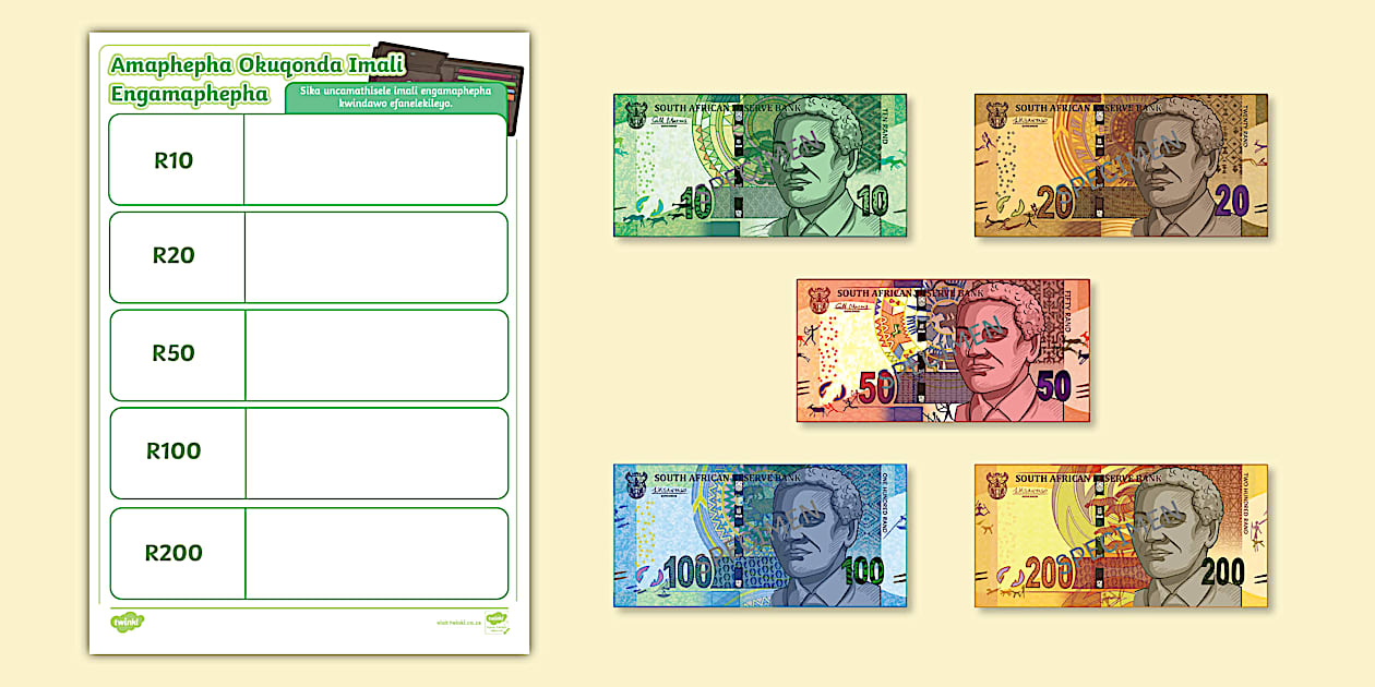 Imali Engamaphepha yaseMzantsi Afrika Ukuqonda - Twinkl