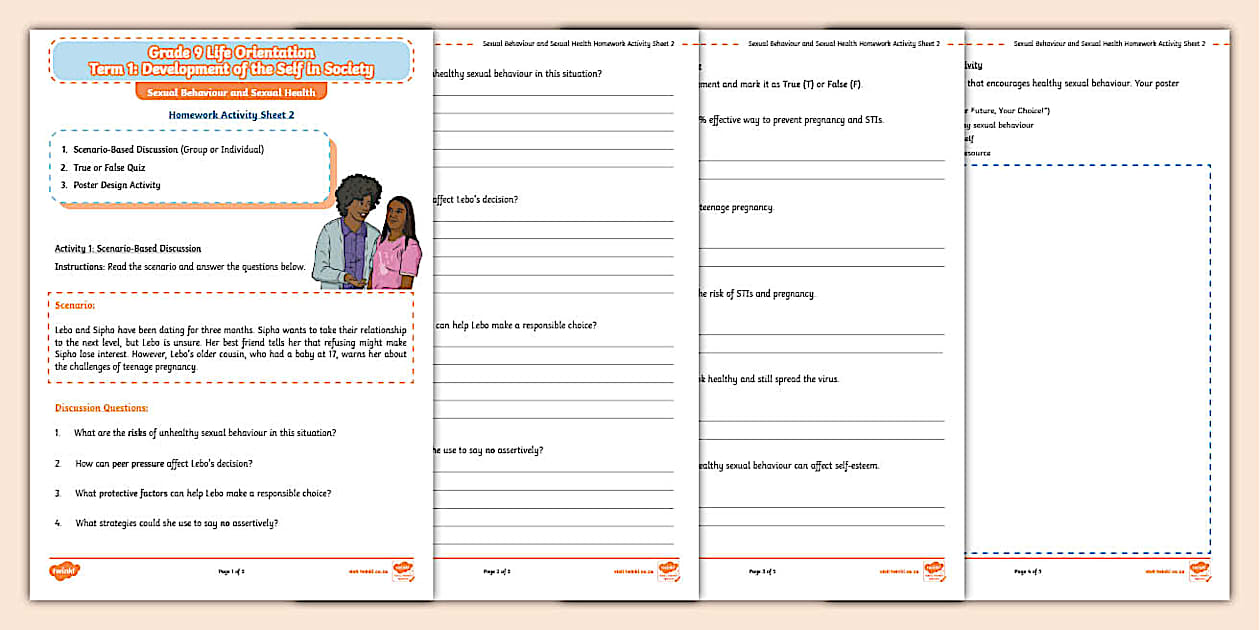 Grade 9 Life Orientation Sexual Behavior and Sexual Health Homework ...