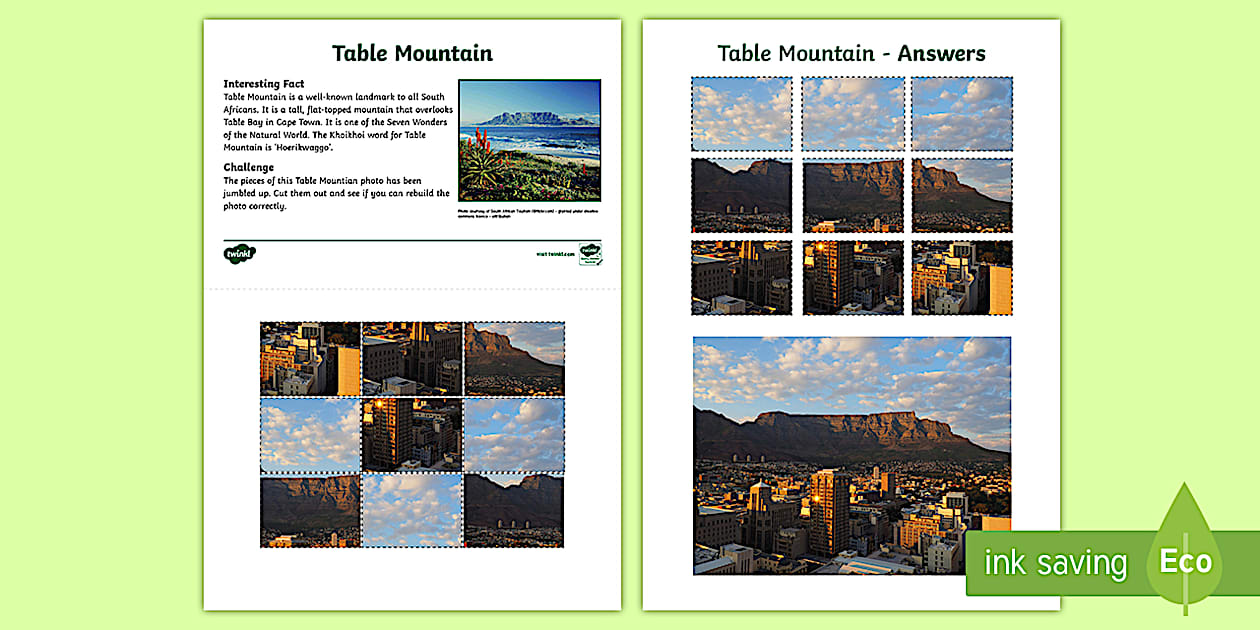 Table Mountain Worksheet / Worksheet (teacher made) - Twinkl
