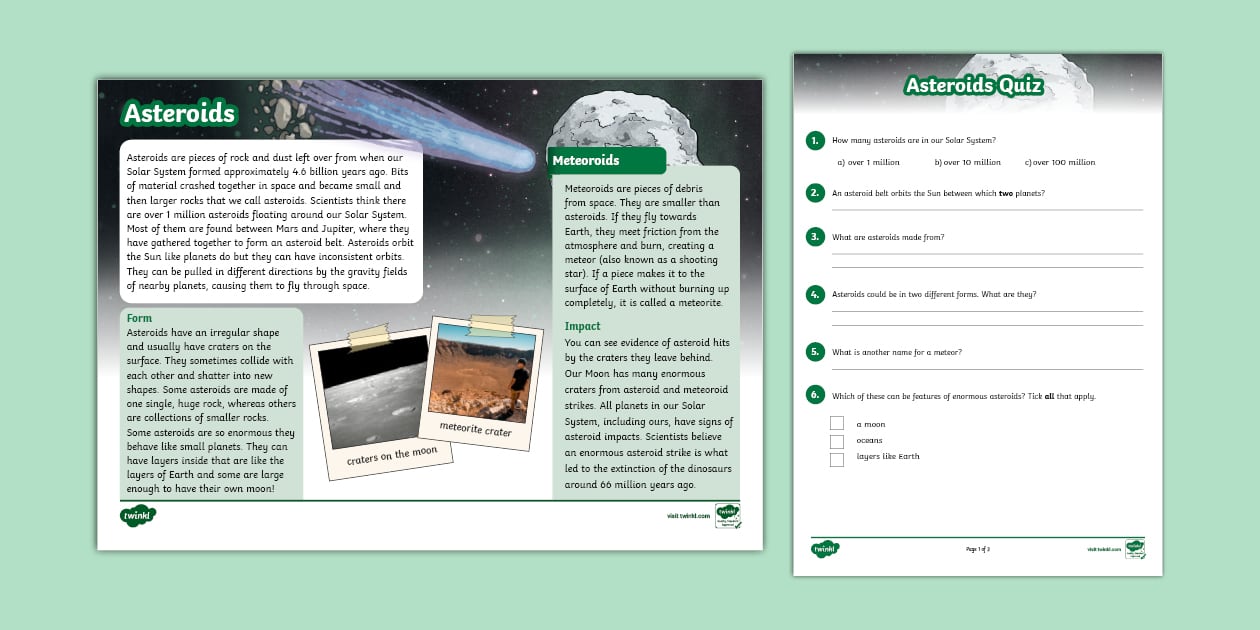 Asteroids Fact File and Quiz - KS2 - Science - Space