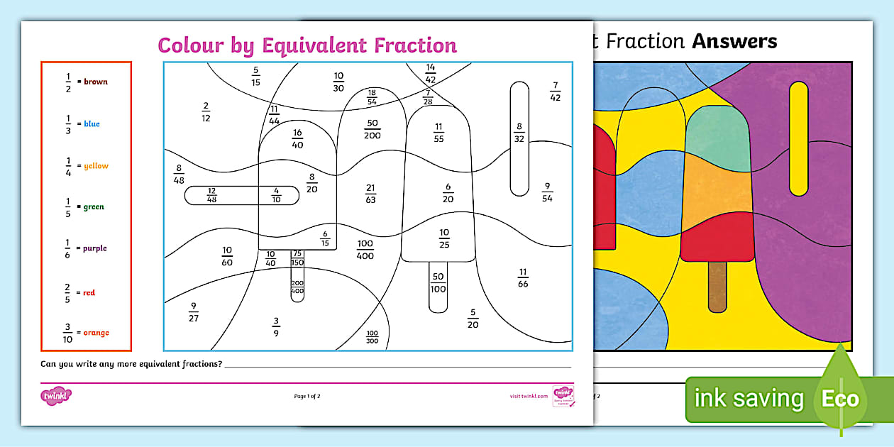 👉 UKS2 Summer Colour by Calculation Equivalent Fractions