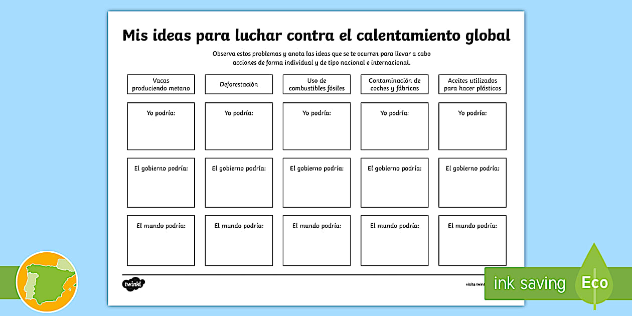 Ficha de actividad: Mis ideas para luchar contra el calentamiento global