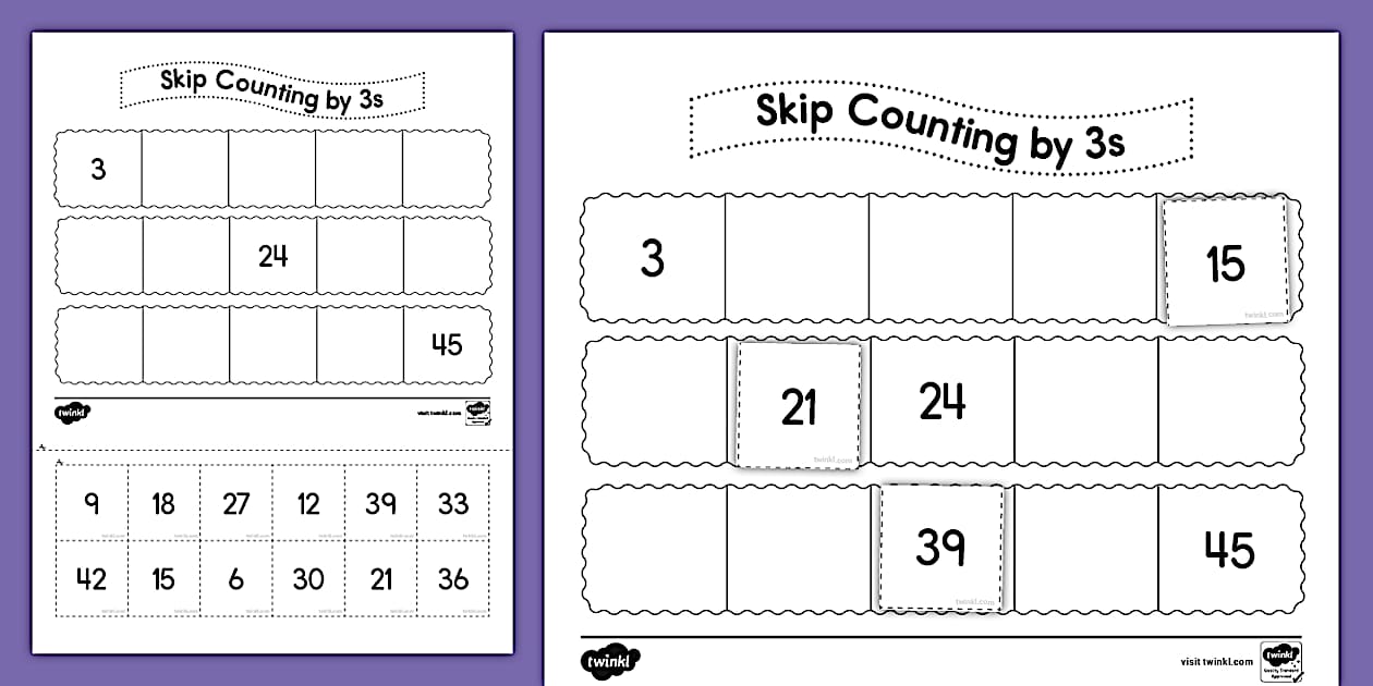 Skip Counting by 3s Cut and Paste Worksheet - Twinkl