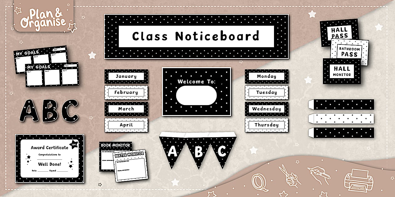 Classroom Display Pack | Black and White Polka Dot - Twinkl
