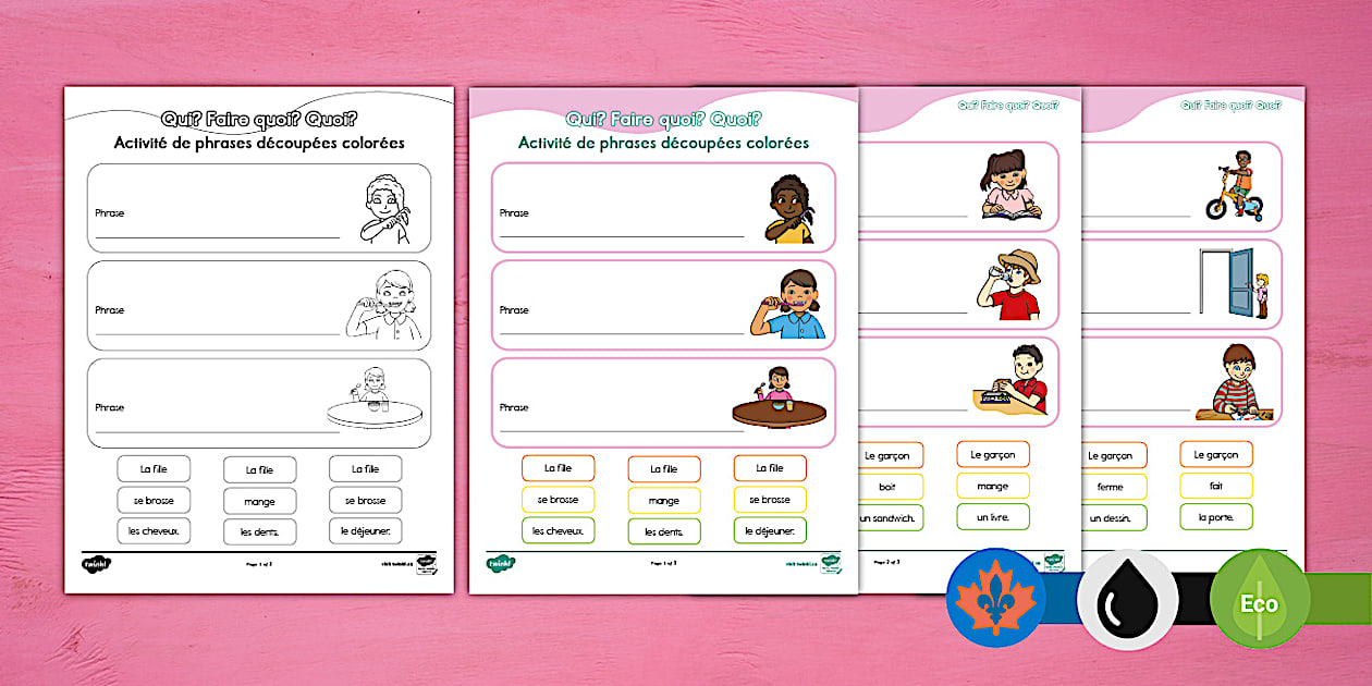 French Sentence Building Exercises for Young Learners