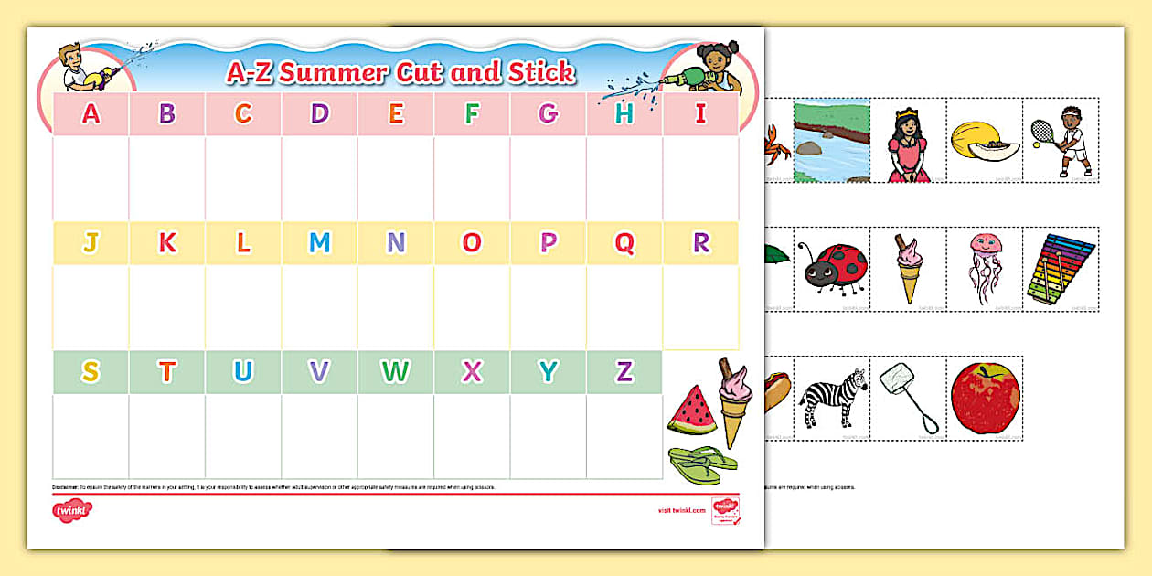 A-Z Summer Cut and Stick Activity (Teacher-Made) - Twinkl