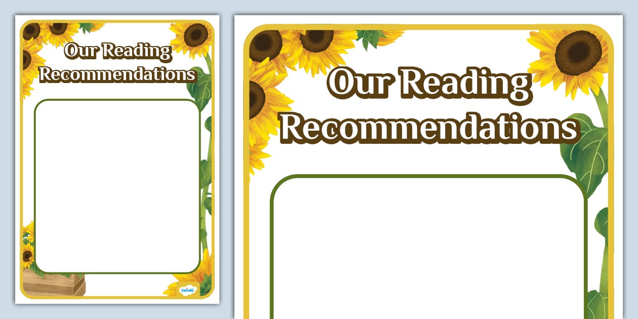Sunflower-Themed Our Reading Recommendations Display Poster