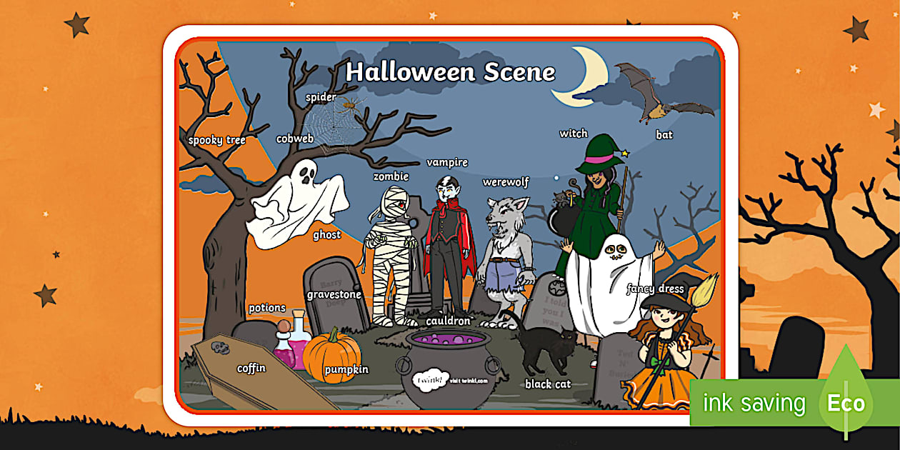 Editable Halloween Scene Word Mat (teacher made) - Twinkl