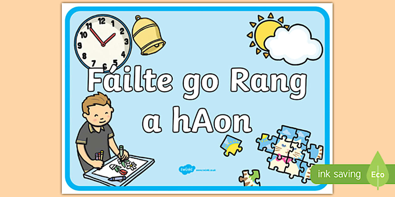 Editable Welcome to First Class Display Poster Gaeilge