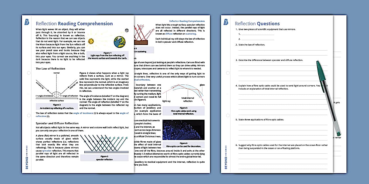 Reflection Reading Comprehension Beyond Science - Twinkl