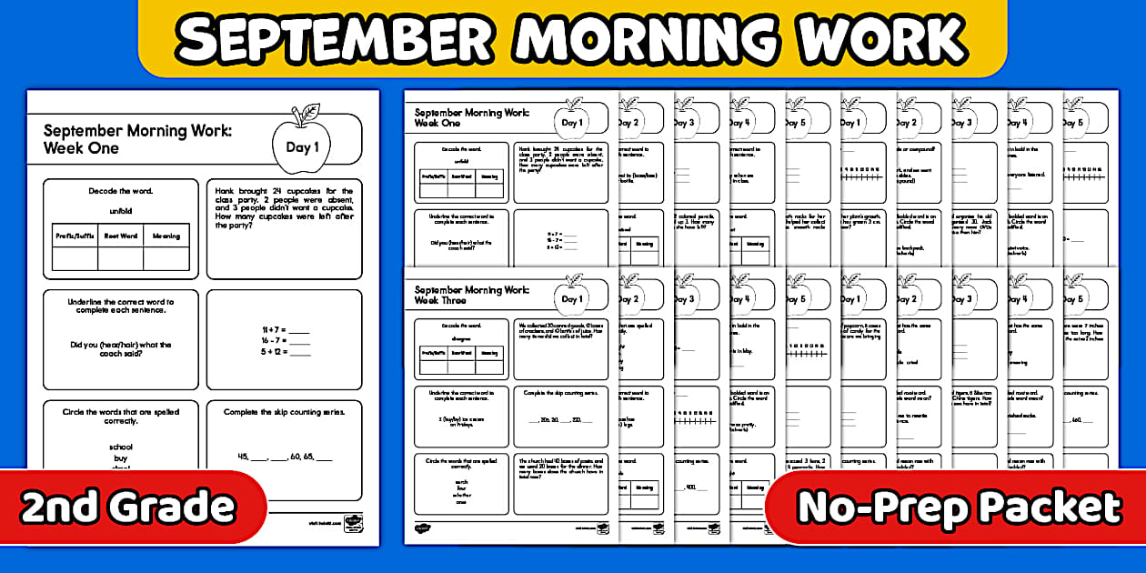 Second Grade September Morning Work Bundle - Twinkl