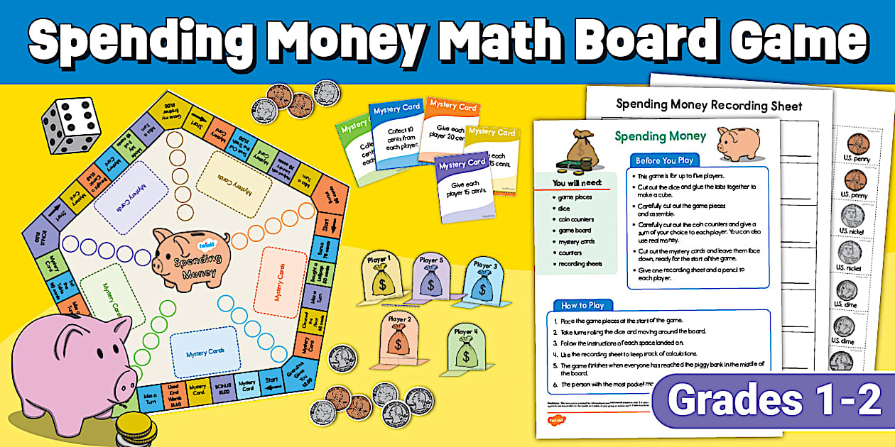 Spending Money Math Board Game for 1st-2nd Grade
