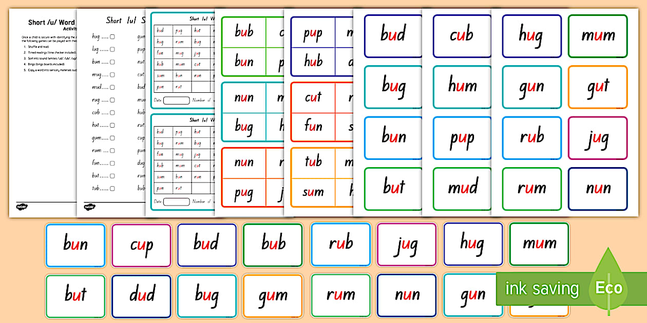 Short /u/ Words Cards Activity Pack | Twinkl Phonics