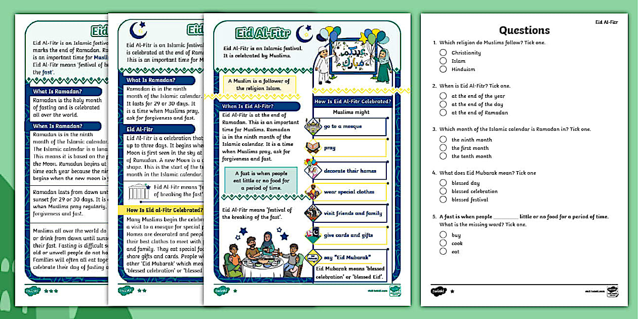 KS1 Eid Al-Fitr Differentiated Reading Comprehension Activity