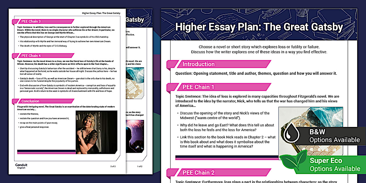 Higher Essay Plan: The Great Gatsby (teacher made) - Twinkl