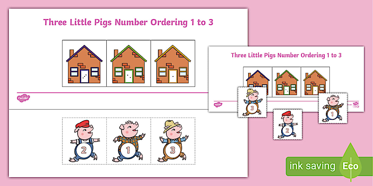 Three Little Pigs Number Ordering 1 to 3 Activity - Twinkl