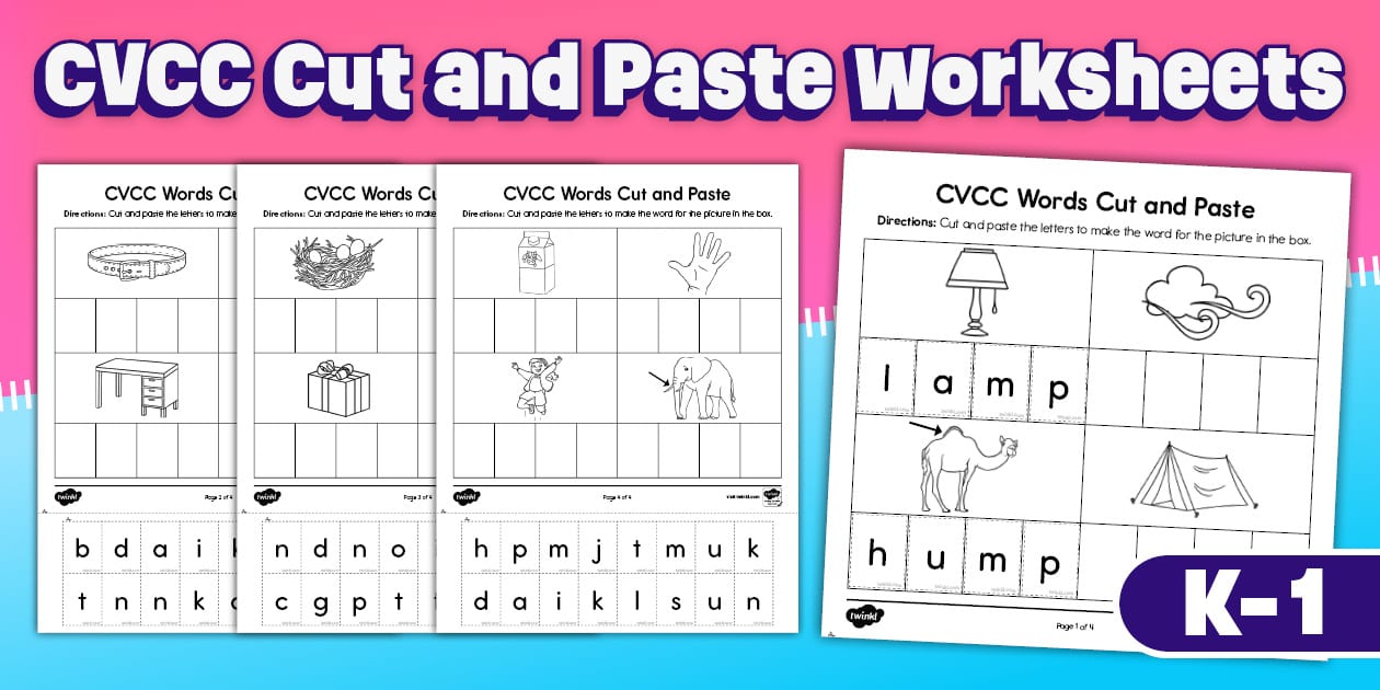 CVCC Words Cut and Paste Worksheets for K-1st Grade