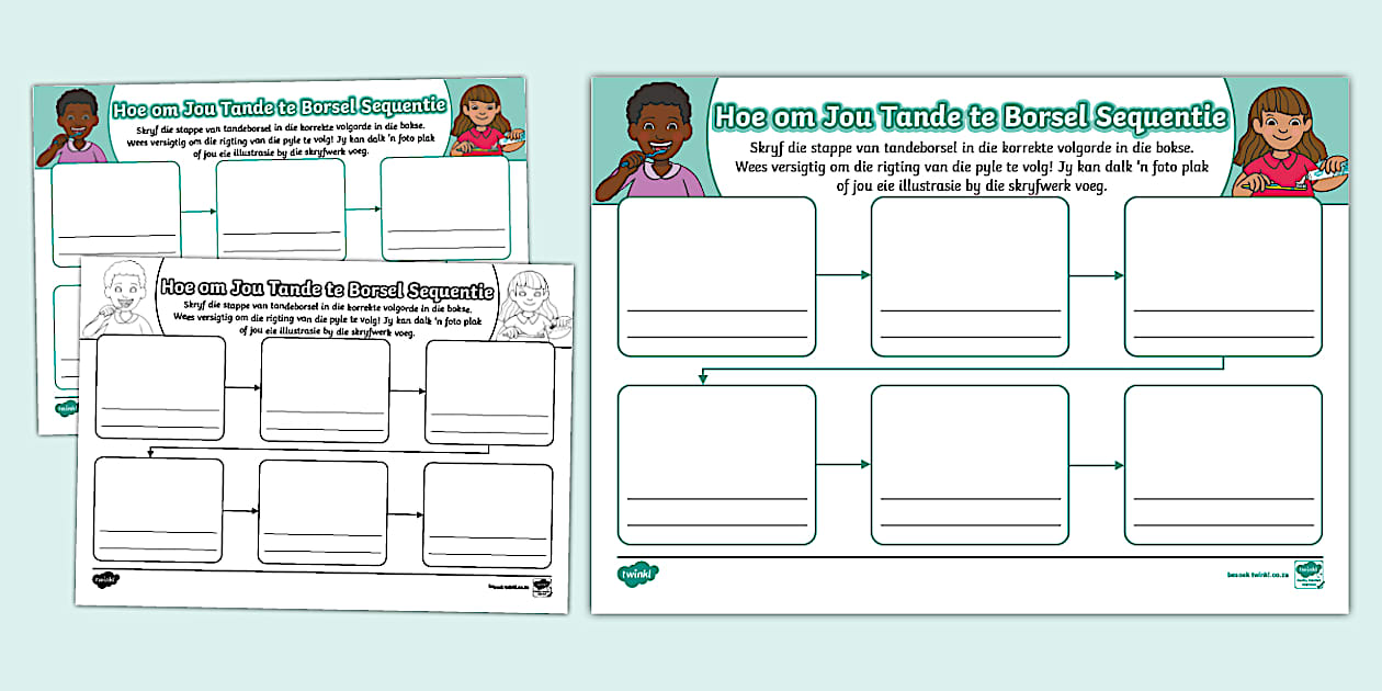 Hoe om Jou Tande te Borsel Sequentie Breinkaart - Twinkl
