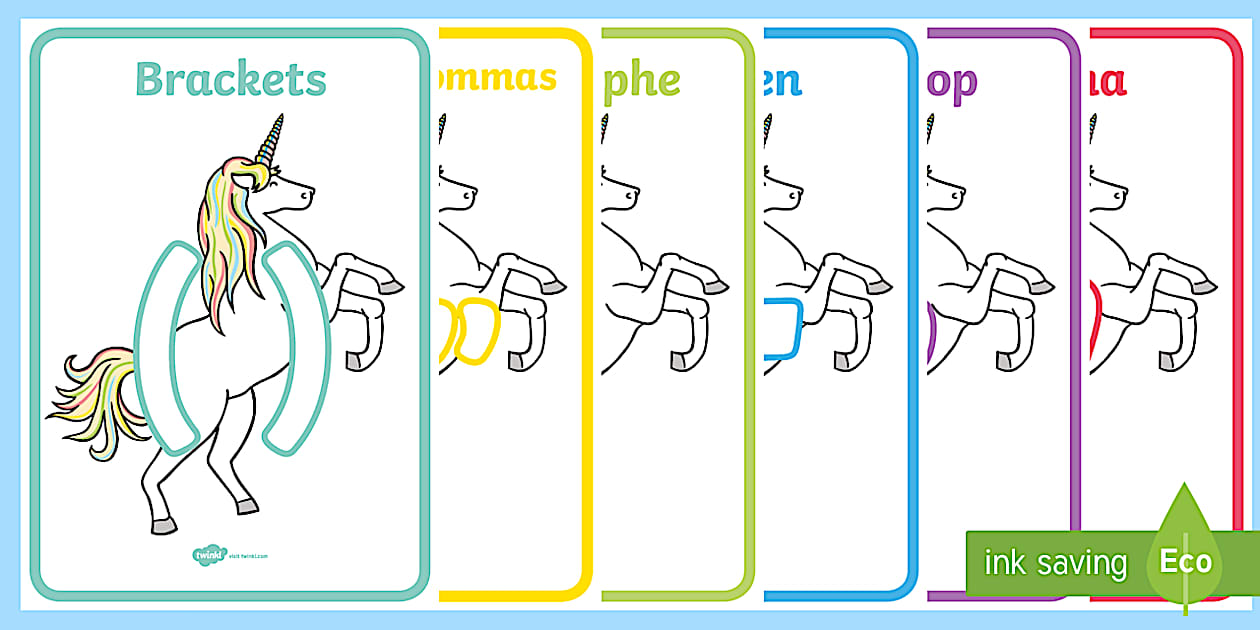 Cursive Punctuation Unicorns Display Poster - Twinkl