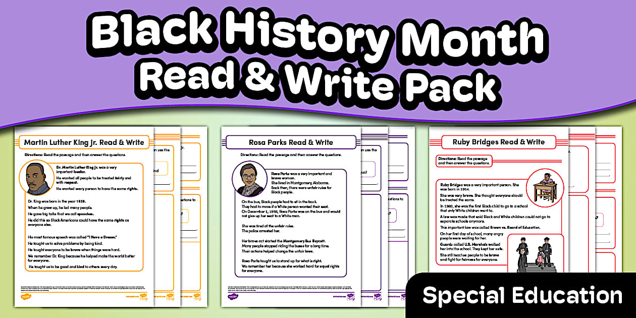 Black History Month Read and Write Activity Pack for Special