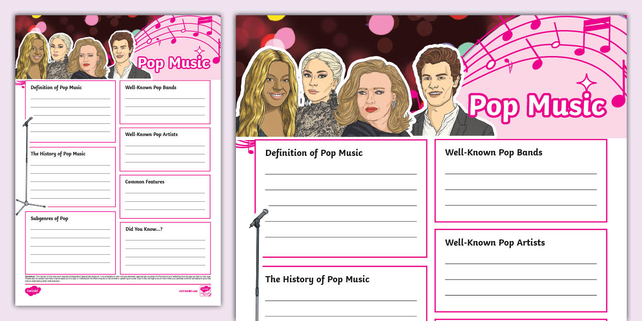 👉 Pop Music Fact File Template - Twinkl Music - Twinkl