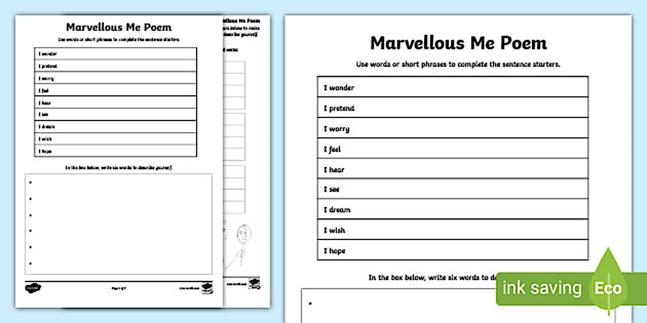 Marvellous Me Poem (teacher made) - Twinkl