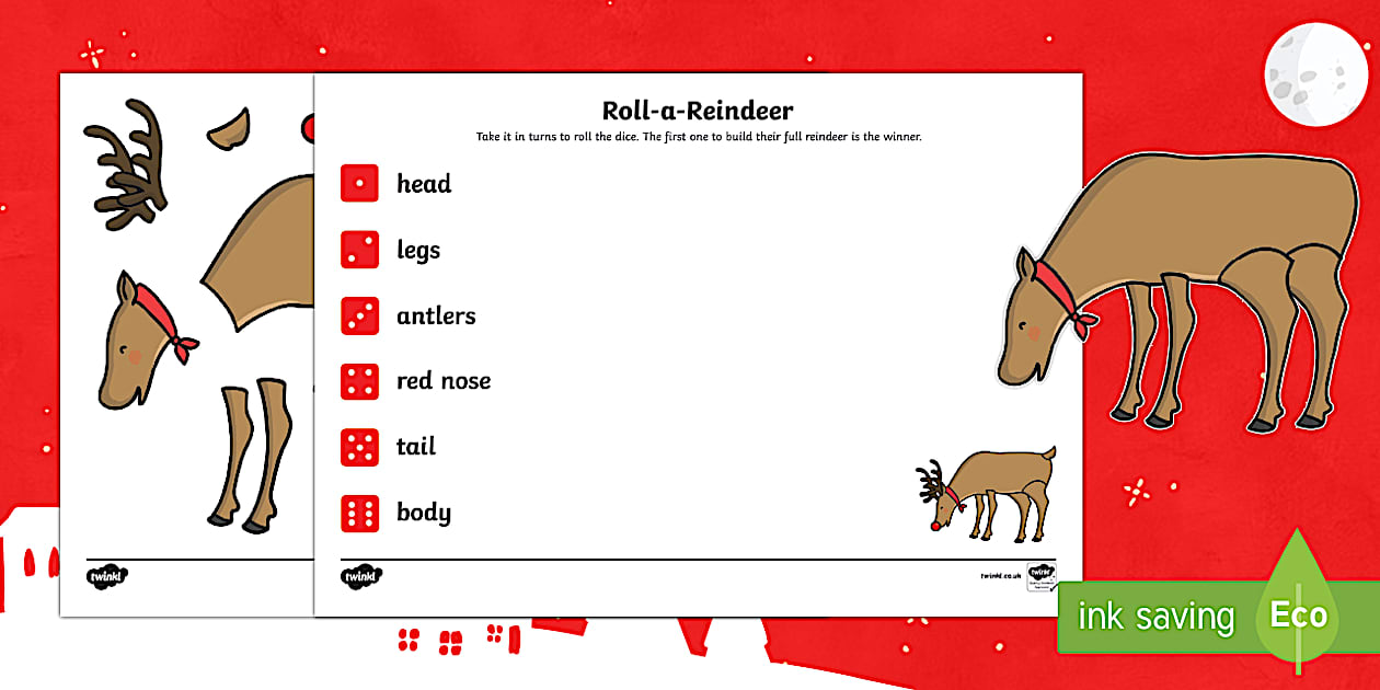 EYFS Roll-a-Reindeer Dice Activity (teacher made) - Twinkl