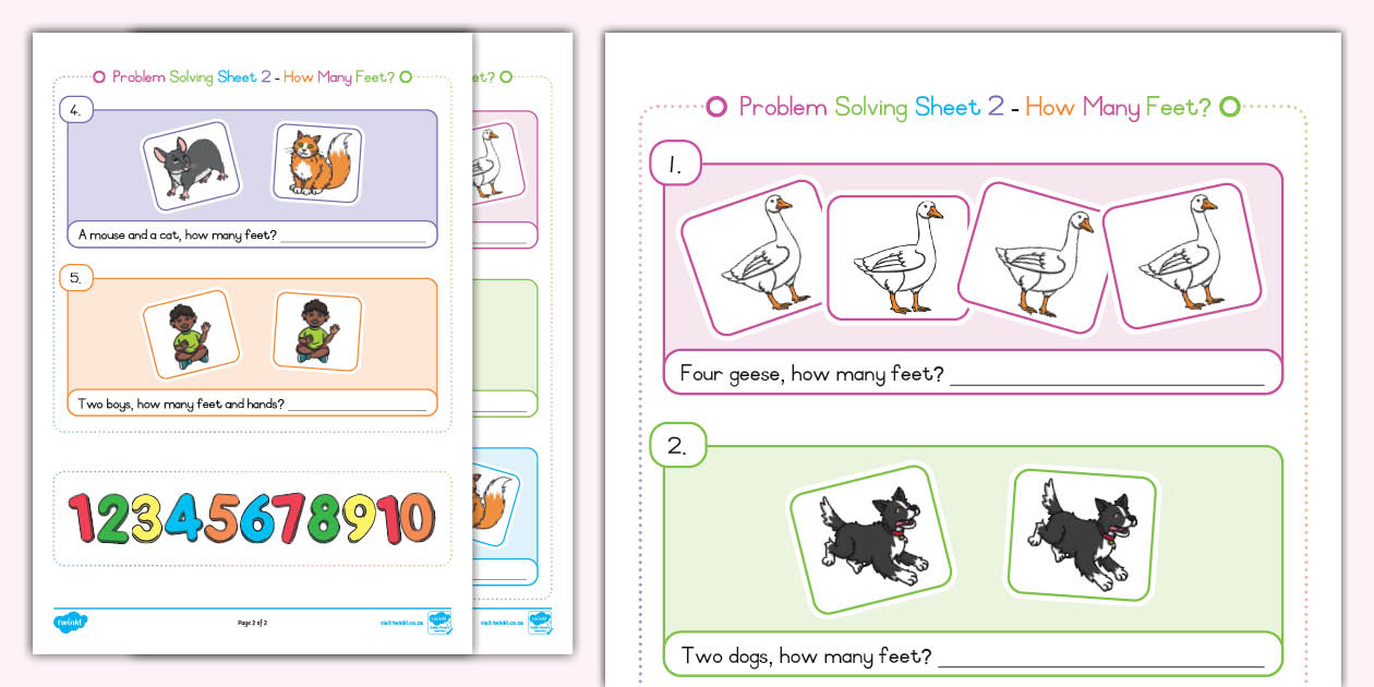 Grade R Maths - Problem Solving - How Many Feet Sheet 2