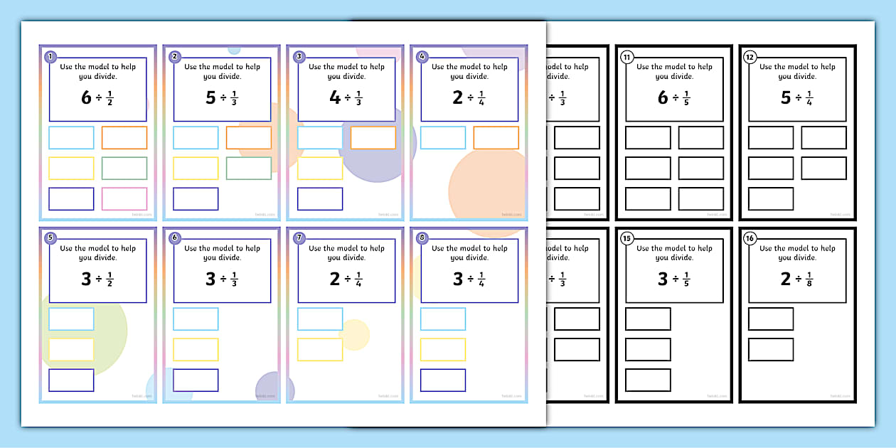 Dividing Unit Fractions With Visuals Task Cards for 3rd-5th Grade